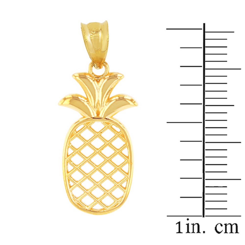 Solid 14k Yellow Gold Cut-Out Tropical Fruit Pineapple Charm Pendant