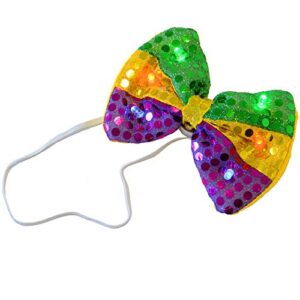 the electric mammoth led sequin bow ties - light up flashing mens tie party fashion accessory - 3 light modes (purple green gold)