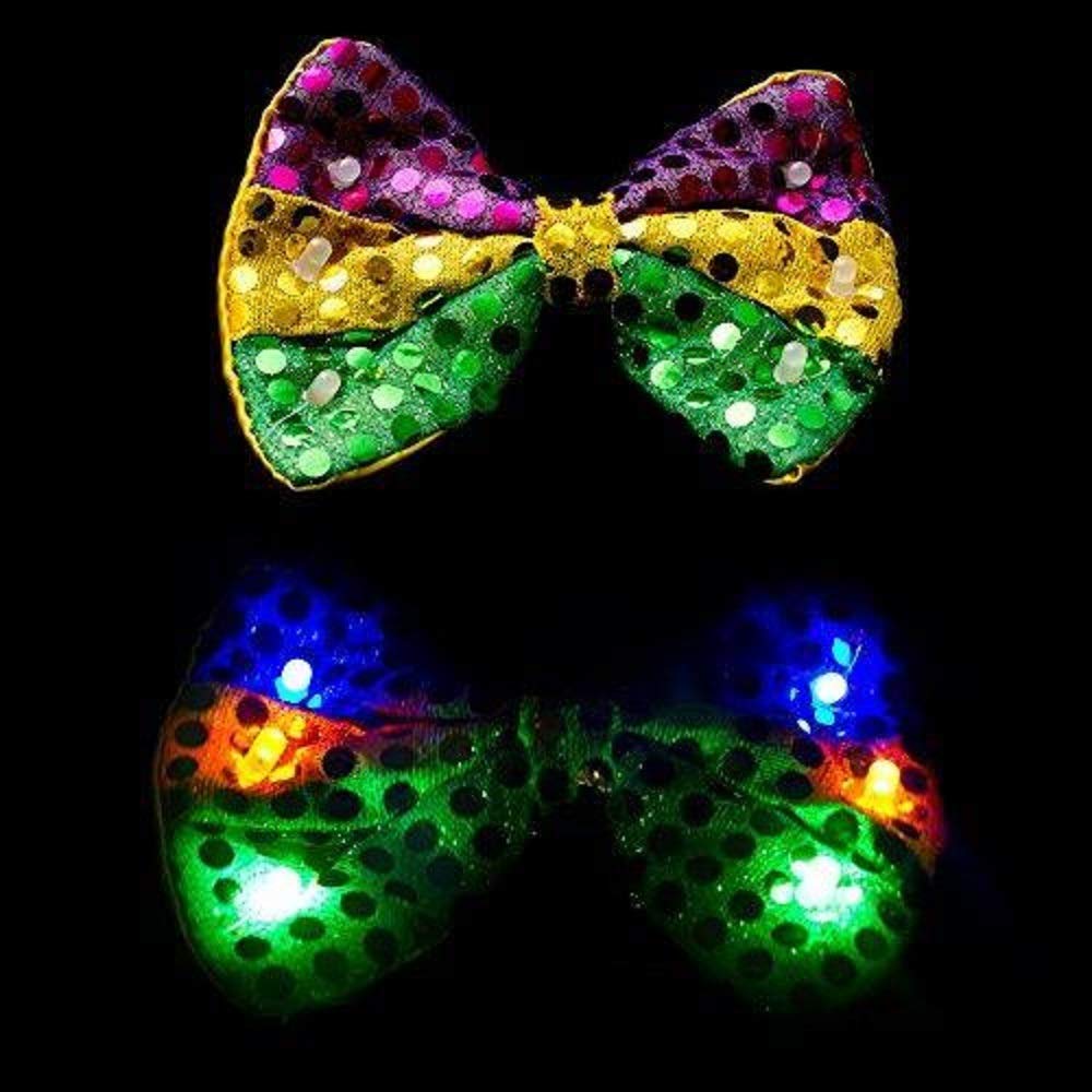 The Electric Mammoth LED Sequin Bow Ties - Light Up Flashing Mens Tie Party Fashion Accessory - 3 Light Modes (Purple Green Gold)