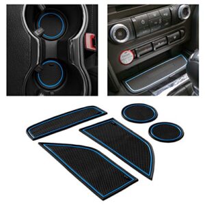 cupholderhero fits ford mustang accessories 2015-2023 premium custom interior non-slip anti dust cup holder inserts, center console liner mats, door pocket liners 5pc set (blue trim)