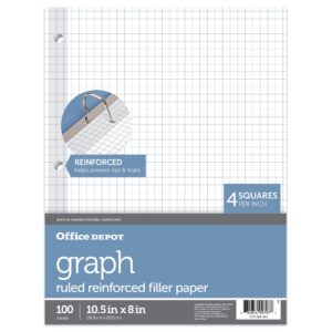 office depot® brand reinforced filler paper, 8" x 10 1/2", 16 lb, quadrille ruled, white, pack of 100