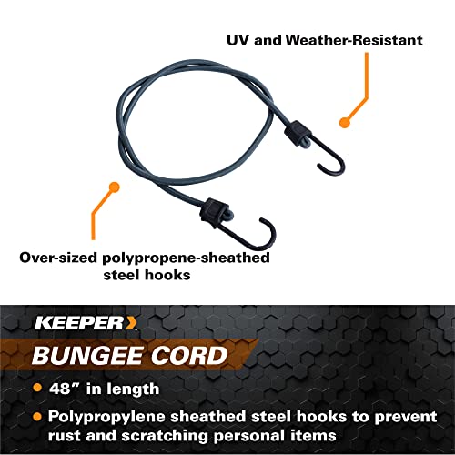 Keeper - 48” Bungee Cord With SST Hooks, 4 Pack - UV and Weather-Resistant