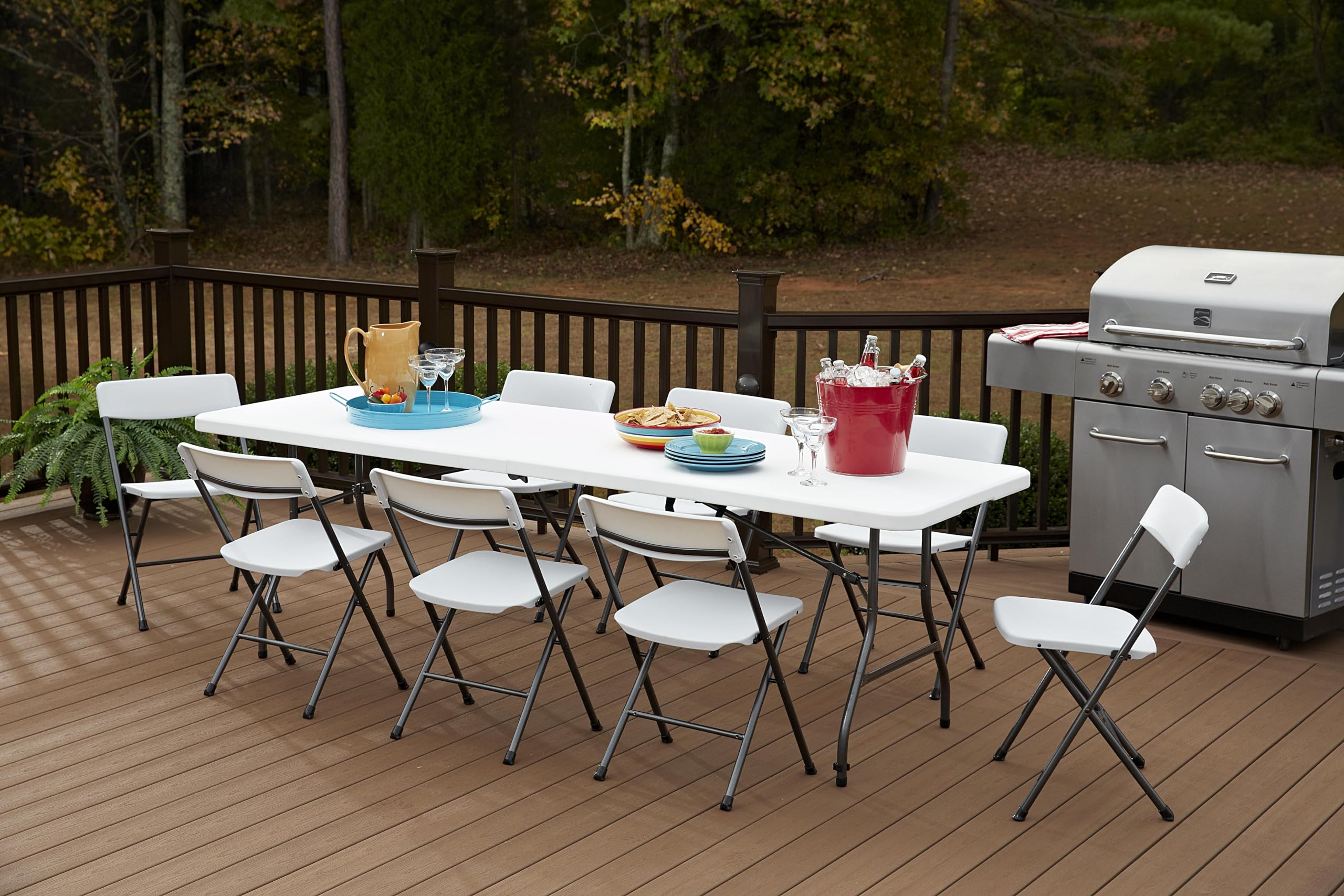 COSCO Fold-in-Half Banquet Table w/Handle, 8ft, White