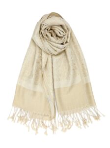 achillea two tone vintage jacquard paisley pashmina shawl wrap scarf (champagne)