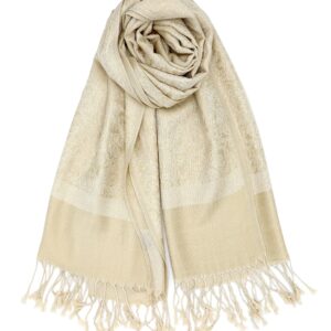 Achillea Two Tone Vintage Jacquard Paisley Pashmina Shawl Wrap Scarf (Champagne)