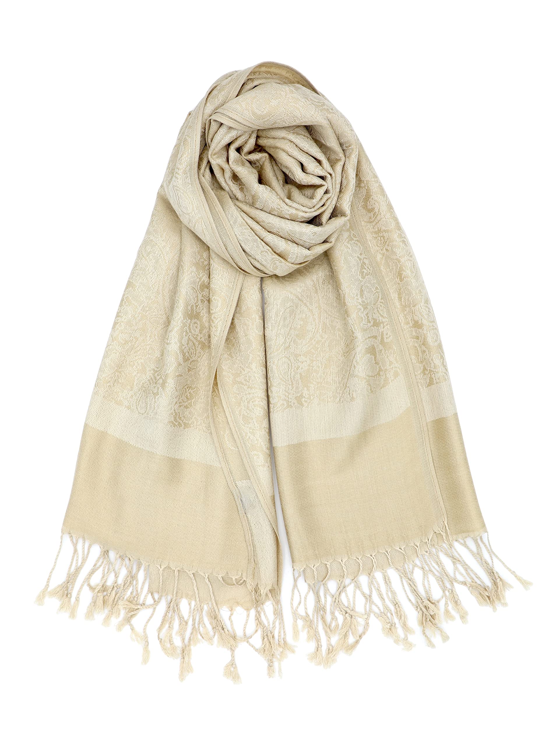 Achillea Two Tone Vintage Jacquard Paisley Pashmina Shawl Wrap Scarf (Champagne)