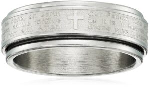 amazon essentials steeltime men's 18k gold plated our father prayer spinner band ring,silver,10, (previously amazon collection)