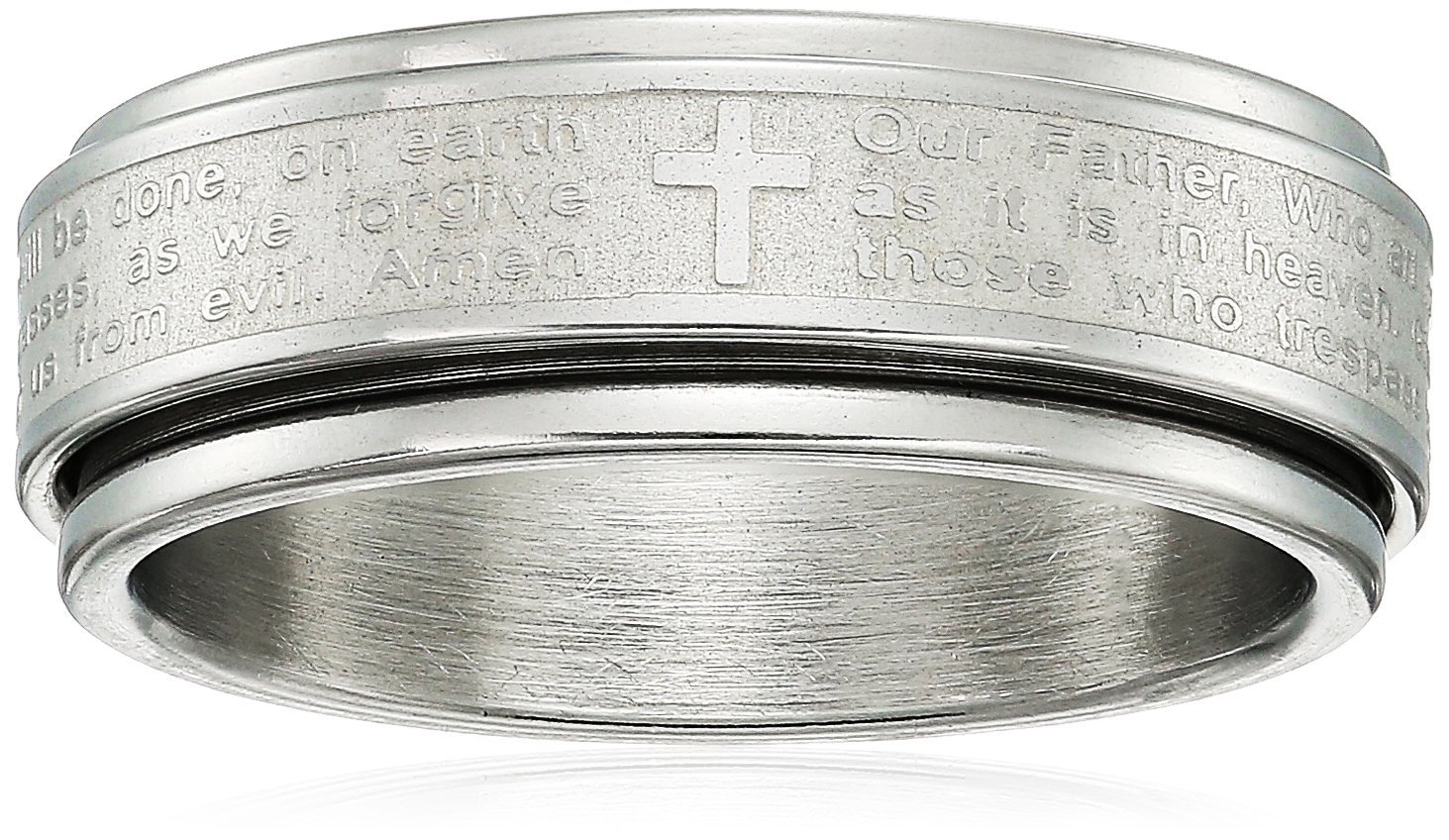 Amazon Essentials Steeltime Men's 18k Gold Plated Our Father Prayer Spinner Band Ring,Silver,10, (previously Amazon Collection)