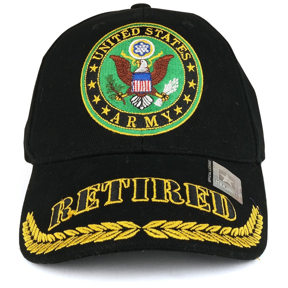 Officially Licensed US Army Retired with Emblem Embroidered Military Baseball Cap - Black