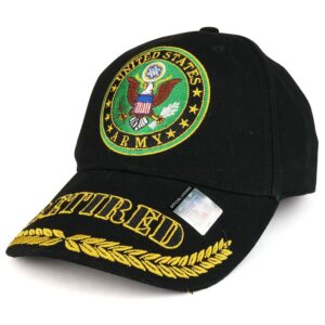 Officially Licensed US Army Retired with Emblem Embroidered Military Baseball Cap - Black