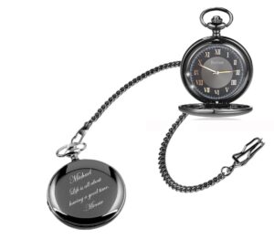 personalized gunmetal pocket watch with gold dial custom engraved free with gift box - ships from usa