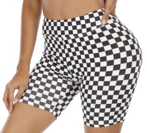 wsplyspjy womens checkerboard printed bodycon short pant yoga shorts 1 l