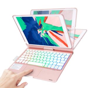 onhi 360 rotatable 7 colors back-lit wireless keyboard case for new 10.2" ipad 9 th gen,ipad 8th &7th gen, air 3, pro 10.5(rose gold)