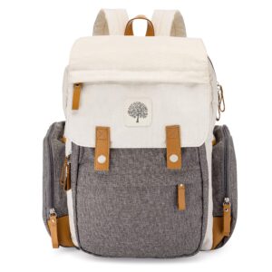 parker baby diaper backpack - large diaper bag with insulated pockets, stroller straps and changing pad -"birch bag" - cream