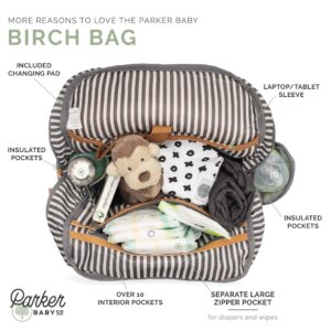 Parker Baby Diaper Backpack - Large Diaper Bag with Insulated Pockets, Stroller Straps and Changing Pad -"Birch Bag" - Cream