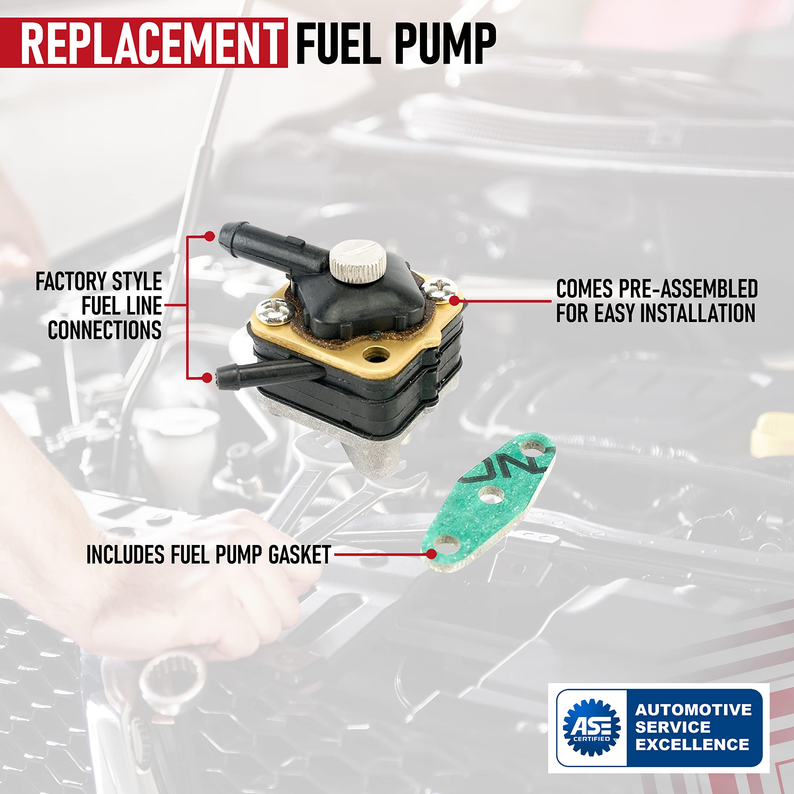 Fuel Pump with Gasket - Compatible with Johnson Evinrude Outboard Motor - Pre 1993 6hp, 9.9hp, 15hp Models - Replaces Part 395091, 397839, 18 7350, 397274, 391638