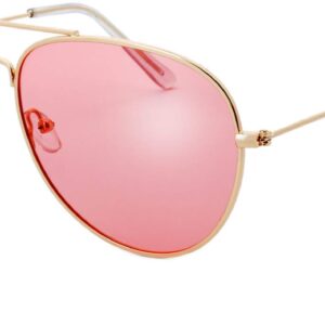 The Fresh Classic Metal Frame Polarized Lens Aviator Sunglasses with Gift Box (12-Gold, PINK)