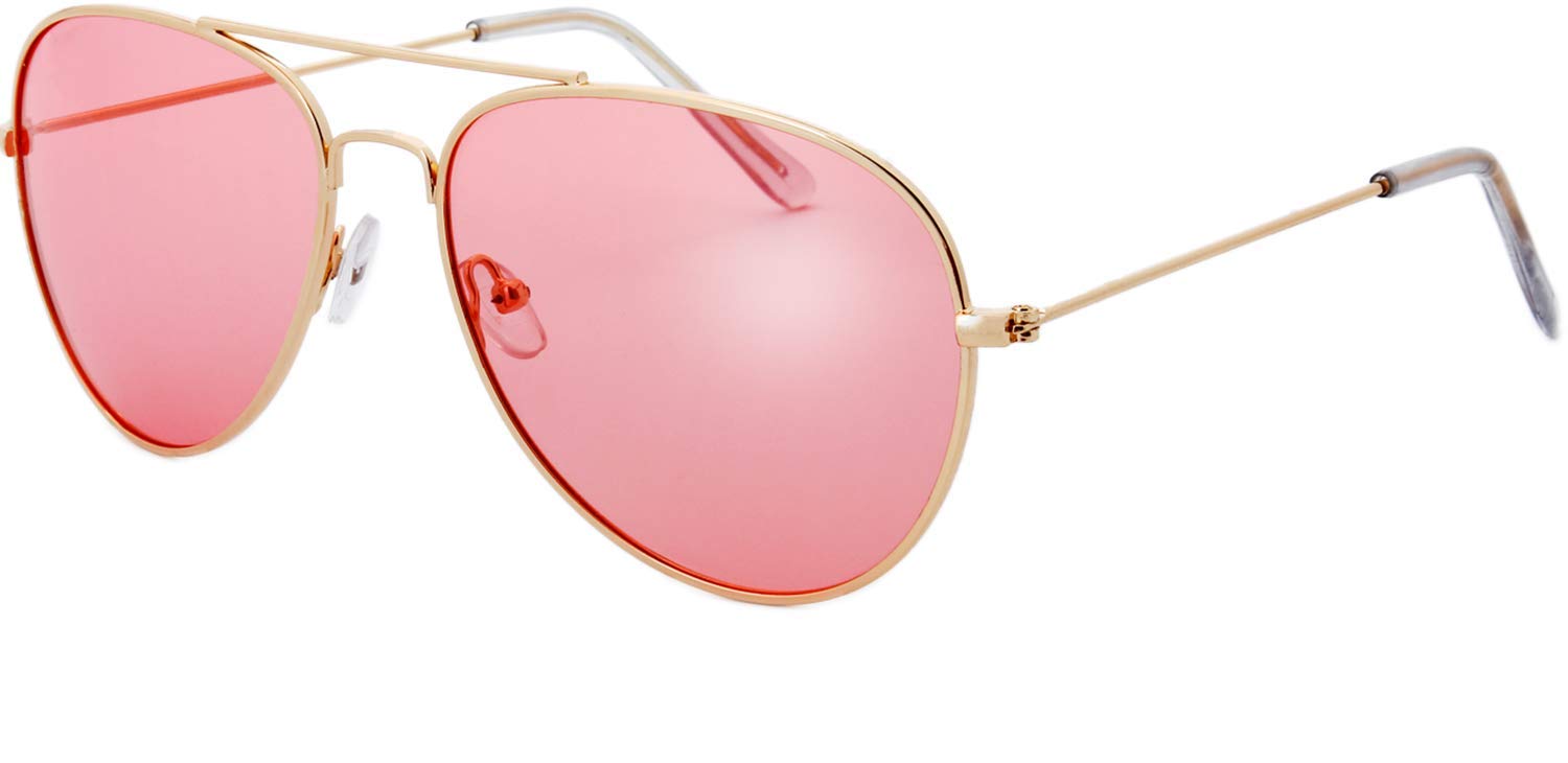 The Fresh Classic Metal Frame Polarized Lens Aviator Sunglasses with Gift Box (12-Gold, PINK)