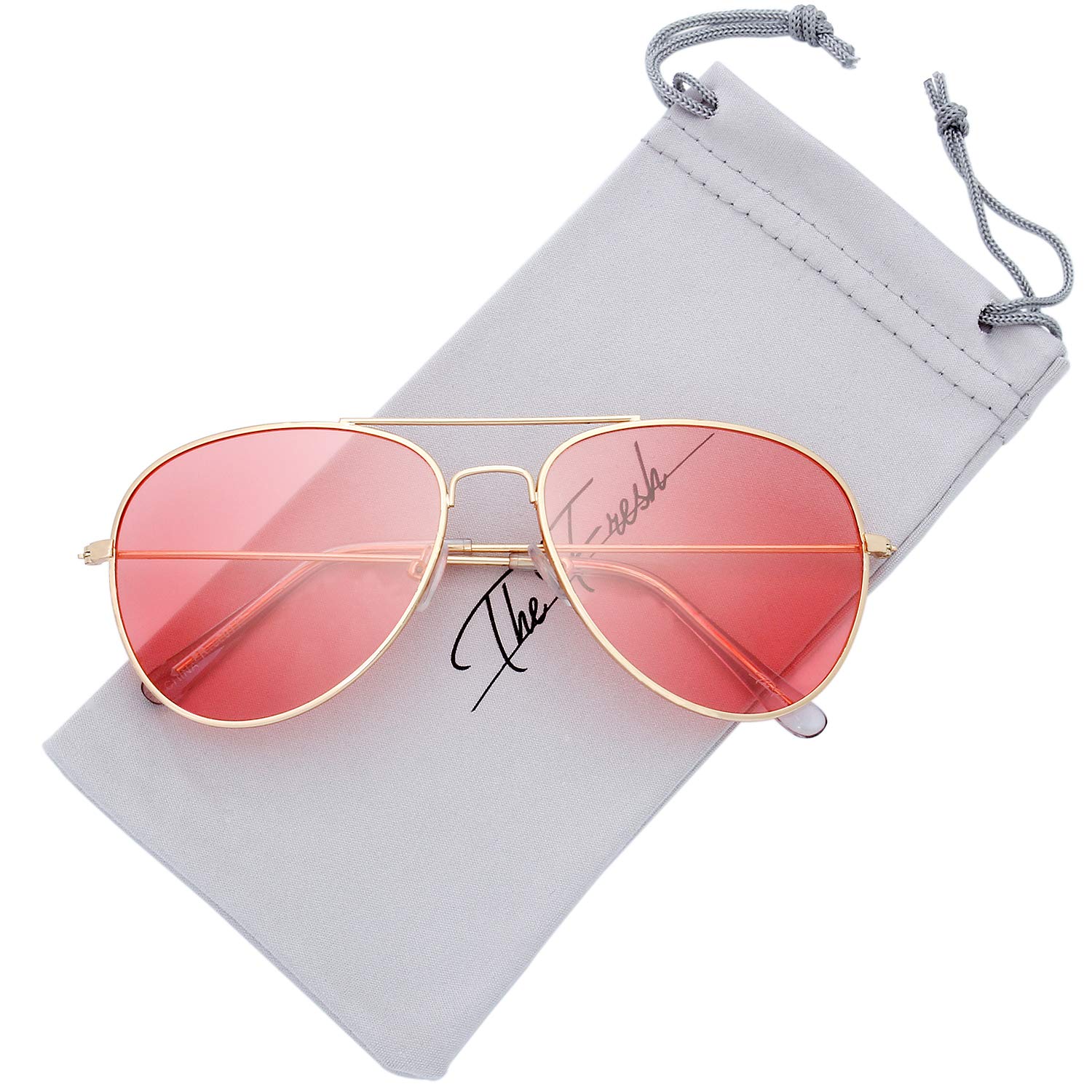 The Fresh Classic Metal Frame Polarized Lens Aviator Sunglasses with Gift Box (12-Gold, PINK)