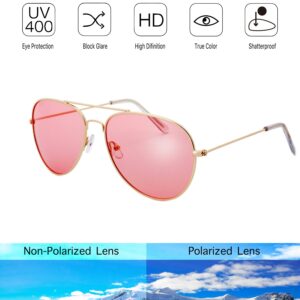 The Fresh Classic Metal Frame Polarized Lens Aviator Sunglasses with Gift Box (12-Gold, PINK)