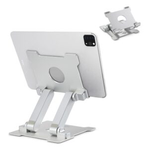 kabcon quality tablet stand,adjustable foldable eye-level aluminum solid up to 15-in tablets holder for microsoft surface series tablets,ipad series,samsung galaxy tabs,amazon kindle fire,etc.silver