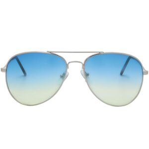 the fresh classic metal frame oceanic color lens aviator sunglasses with gift box (silver, blue/yellow)