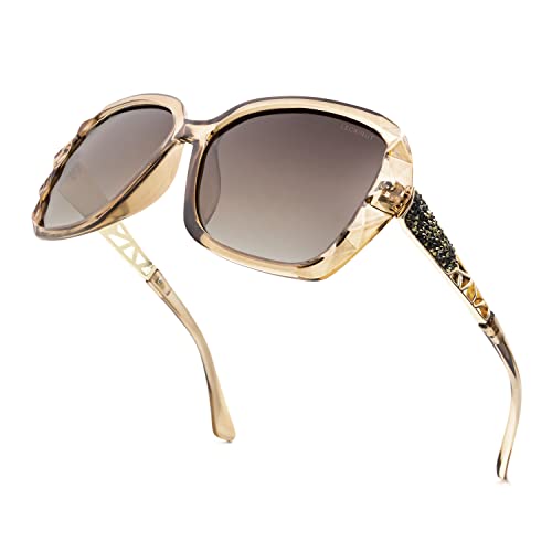 LECKIRUT Oversized Sunglasses for Women Polarized UV Protection Classic Fashion Ladies Shades Coffee Frame Coffee Lens