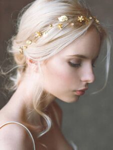 yean bride wedding hair vine headband gold leaf bridal accessories for women (gold) (gold)