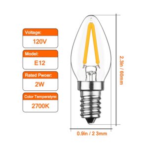 HzSane 2W LED Filament C7 Night Light Bulb, 2700K Warm White 200LM, E12 Candelabra Base Lamp C7 Mini Torpedo Shape, 15W Incandescent Replacement, Refrigerator Bulb, Non-dimmable, 4 Pack