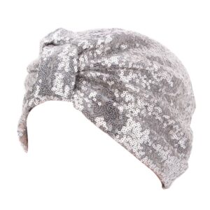 decou female sparkly sequin twist pleated hair wrap stretch turban s232 (silver)