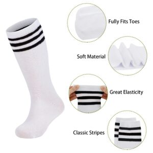 Zando Kids Child Cotton Three Stripes Sport Soccer Team Socks Uniform Tube Cute Knee High Stocking for Boys Girls 1 Pairs White Black One Size