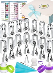 apron heroes - russian piping tips, 69pcs, cupcake, frosting piping kit, edible flowers, cake decorating kit, frosting, baking accessories, & supplies