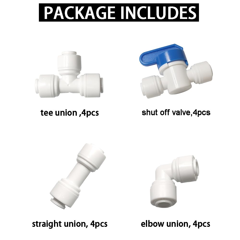 YZMSZ Push to connect water Filtration line tube pipe fittings, 3/8" o.d. tube quick connector 16pcs,for ice maker coffee maker RO water dispenser Misting Cooling system.