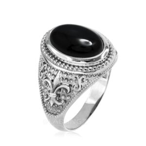 sterling silver fleur-de-lis black onyx gemstone ring (9.5)