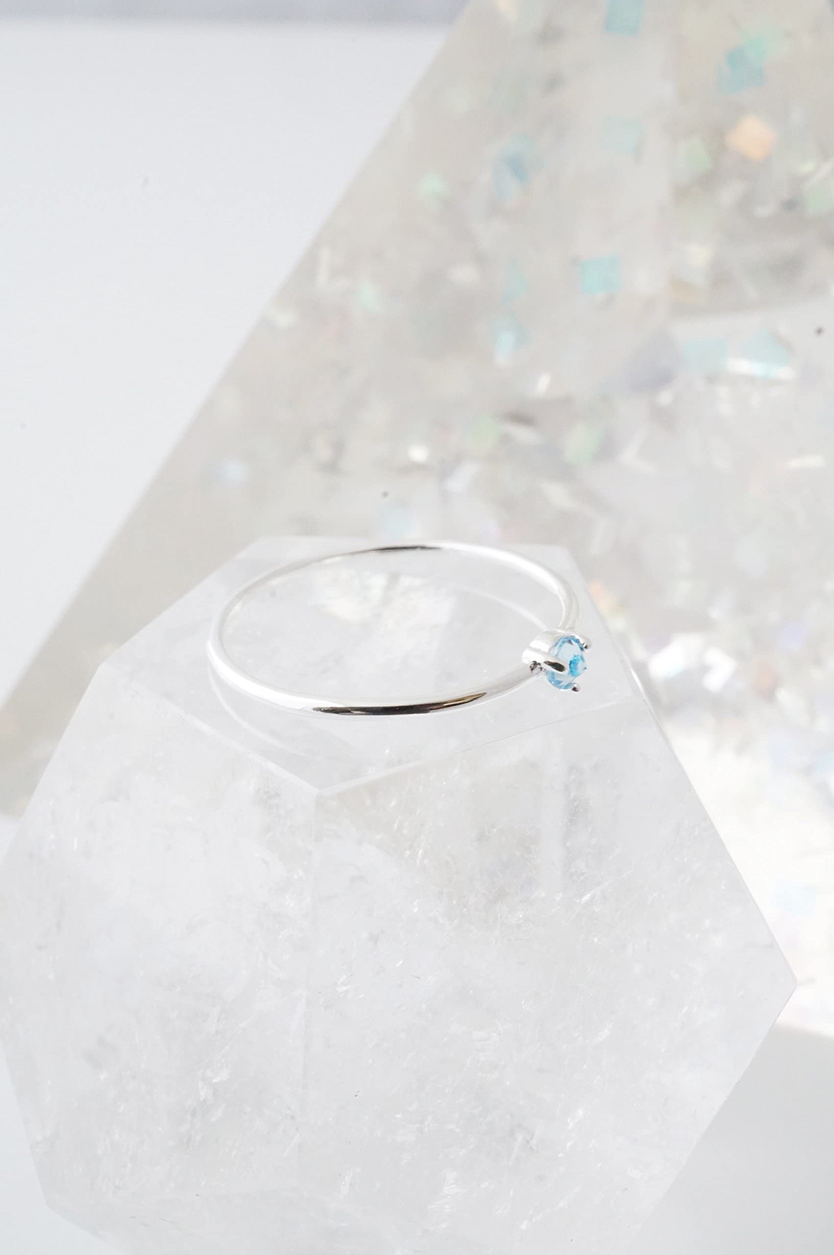 Honeycat Blue Aquamarine Crystal Point Ring in Sterling Silver Plate | Minimalist, Delicate Jewelry (Silver, 6)