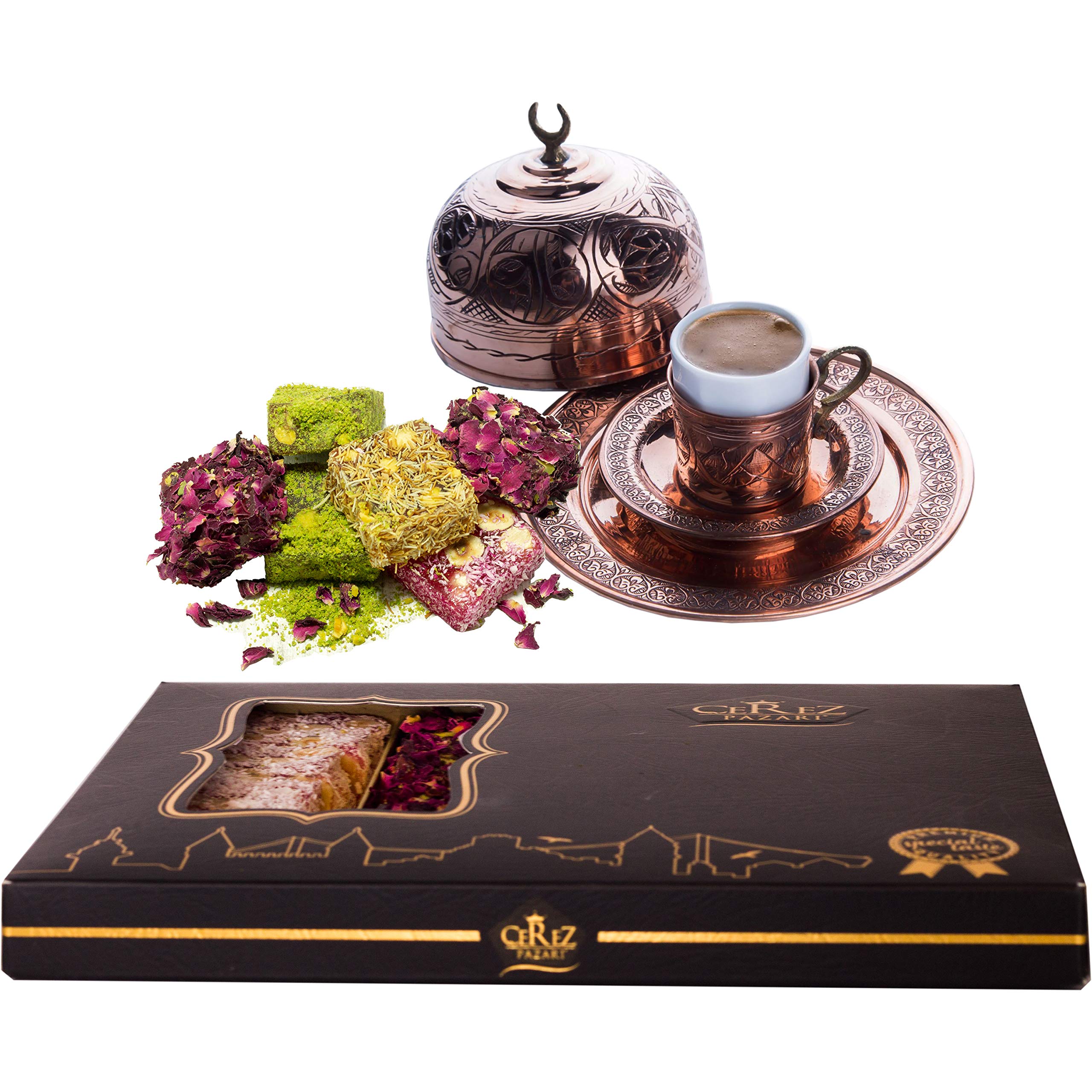 Cerez Pazari Turkish Delight Pistachio and Hazelnut with Fantastic Rose & Pomegranate Flavour Experience in Luxury Large Gift Box 500g | Assorted Gourmet, Sweet Vegan Traditional Lokum (16-20 Pcs)