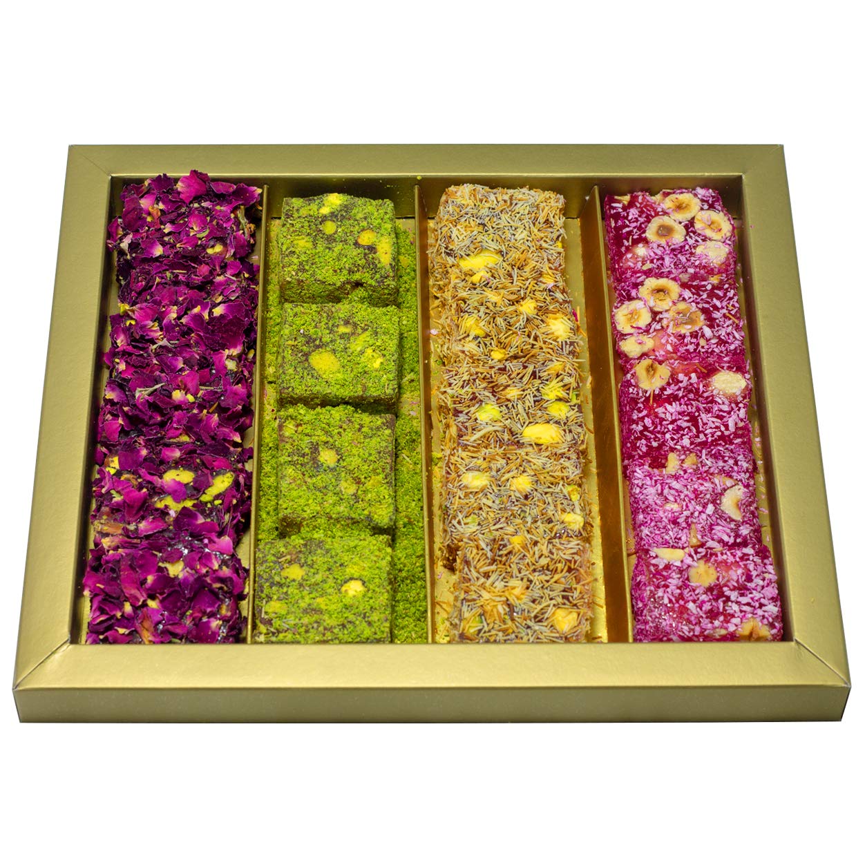 Cerez Pazari Turkish Delight Pistachio and Hazelnut with Fantastic Rose & Pomegranate Flavour Experience in Luxury Large Gift Box 500g | Assorted Gourmet, Sweet Vegan Traditional Lokum (16-20 Pcs)