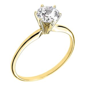 10k yellow gold round brilliant cut cubic zirconia solitaire 6 prong engagement ring with slender band - size 6