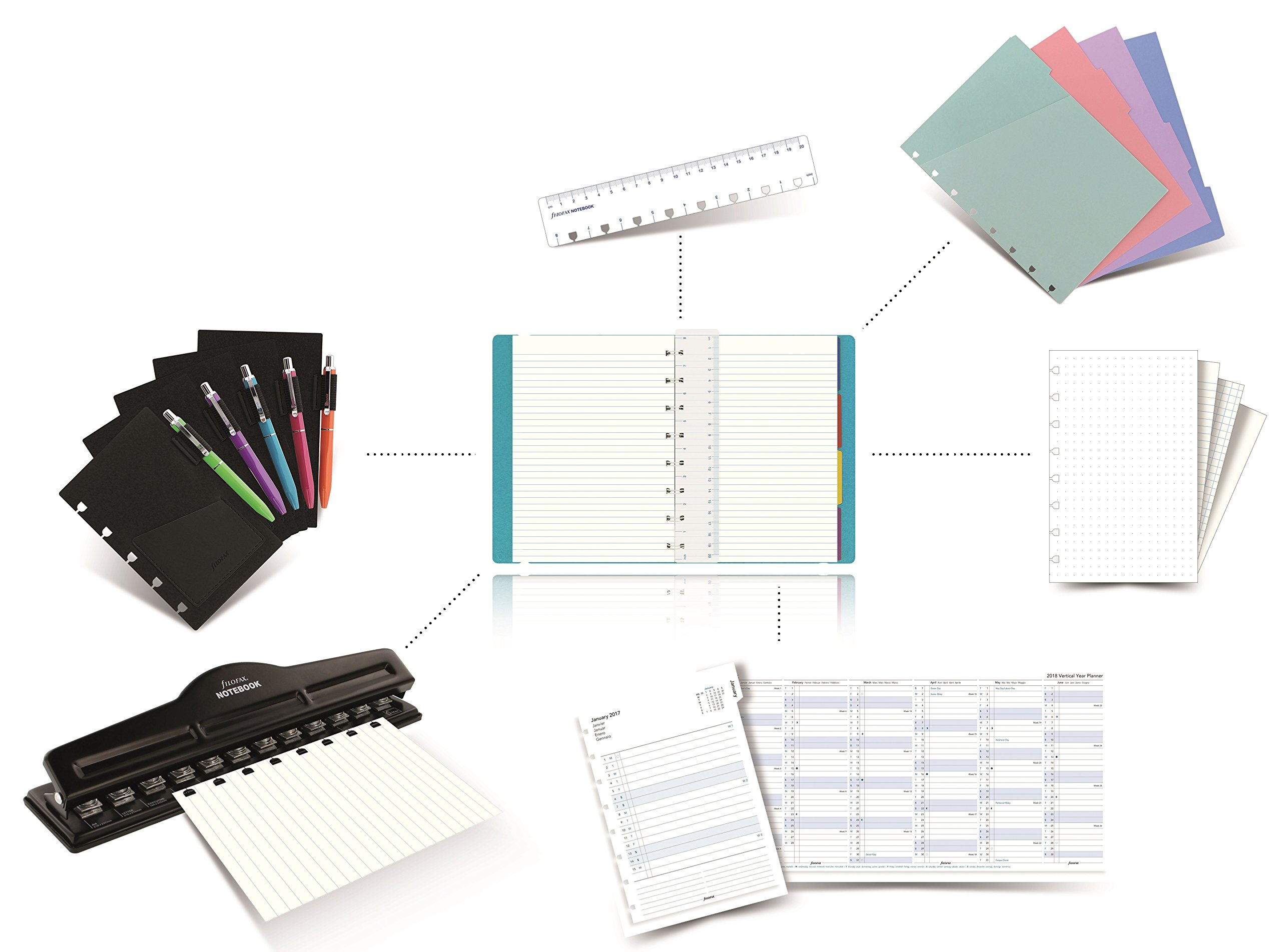 FILOFAX Refillable Pastel Notebook, A5 (8.25" x 5") Vista Blue - 112 Cream moveable pages - Index, pocket and page marker (B115051U)