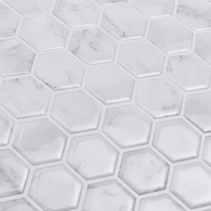 In Home InHome NH2359 Hexagon Marble Peel Stick Backsplash Tiles, White & Off-White