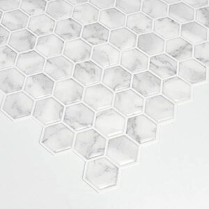 In Home InHome NH2359 Hexagon Marble Peel Stick Backsplash Tiles, White & Off-White