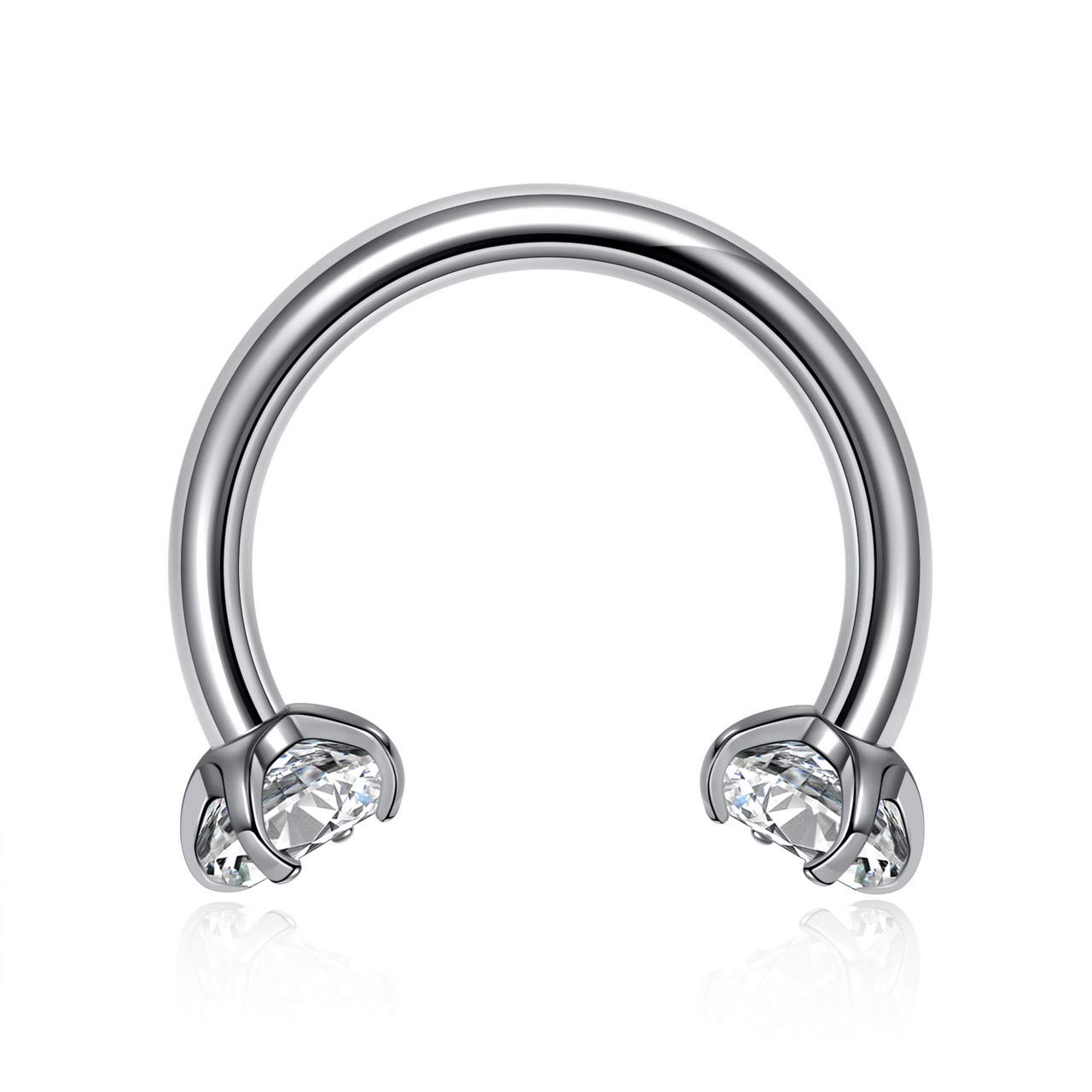 Jovivi 2pc 16G Stainless Steel Cubic Zirconia Horseshoe Multi-functional Lip/Nose/Nipple/Eyebrow Captive Hoop Ring Barbell Tragus Cartilage Stud Earrings