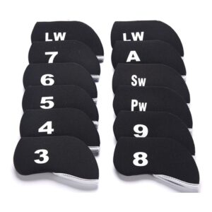 12pcs golf club iron head covers neoprene iron cover 3-lw protect case fit both right and left hand (black)