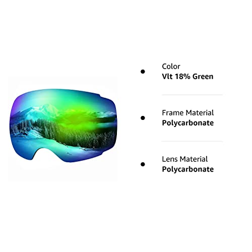 OutdoorMaster Ski Goggles PRO Replacement Lens - 20+ Choices (VLT 18% Green Lens)