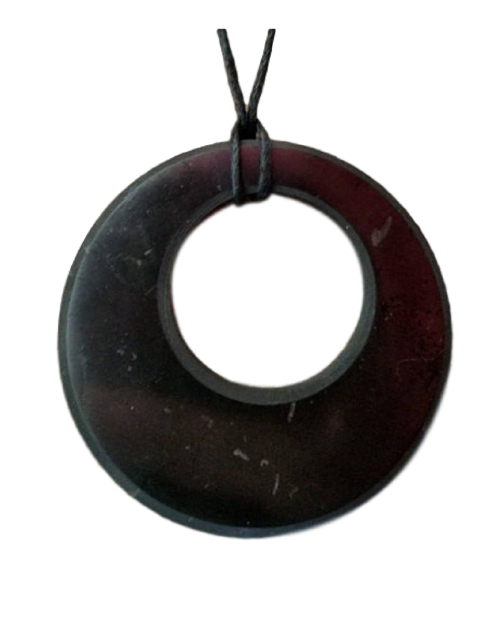 Black Shungite Eclipse Pendant - 2" Round Circle Necklace - Karelia Russia Shungite