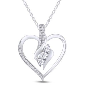 affy diamond heart pendant necklace | 3 stone 1/4cttw natural diamond | 14k white gold over sterling silver (0.25 ct) with free 18" chain for women, gift for her