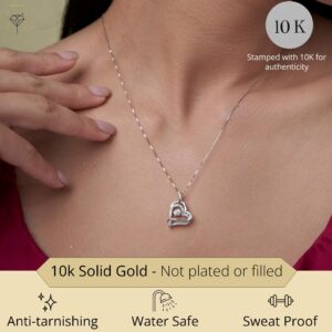 MAX + STONE 1/5 Carat Natural Diamond Golden Glimmer Dancing Diamond Heart Pendant Necklace for Women | 10k Gold Heart Necklace for Women | White Gold Diamond Necklace for Women