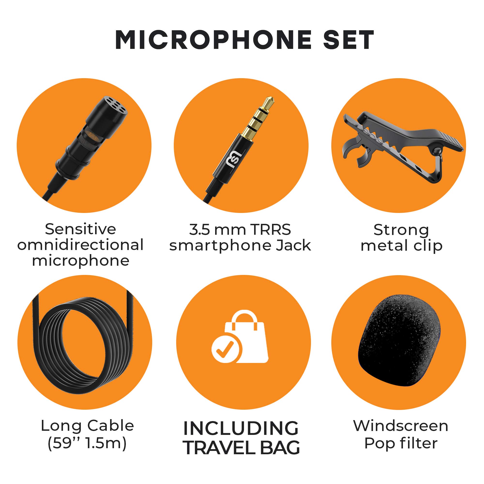 Professional Wired Lavalier Lapel Clip On Microphone for iPhone and Android Smartphone or Camera Omnidirectional Tiny Shirt Mic for Recording with Clip-on Perfect for Vloggers and Bloggers