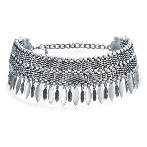 native american style bohemian boho dangling feather wide choker necklace western jewelry for women teens oxidized silver plated