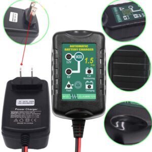 6V 12V Battery Charger 1.5A Automatic Battery maintainer trickle Battery Charger Smart Float Charger for auto car Motorcycle Lawn Mower Boat Motorcycle Snowmobile